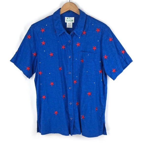 Quacker Factory | Tops | Quacker Factory Button Down Blue Linen ...